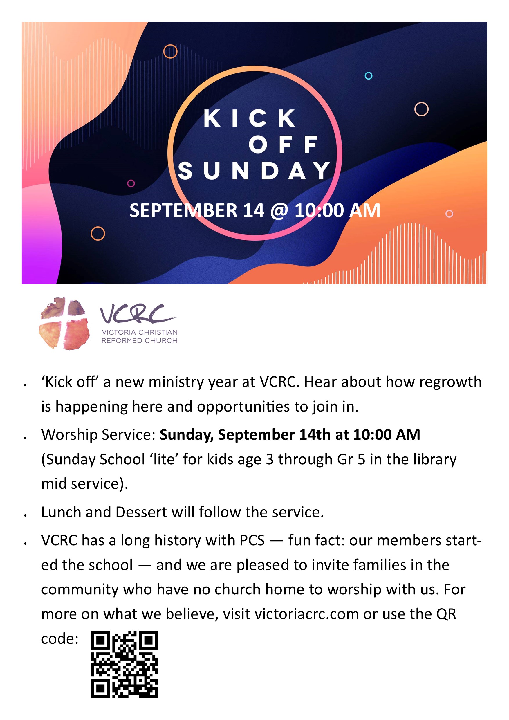 Kick Off Sunday! Sept 14th - Victoria Christian Reformed Church